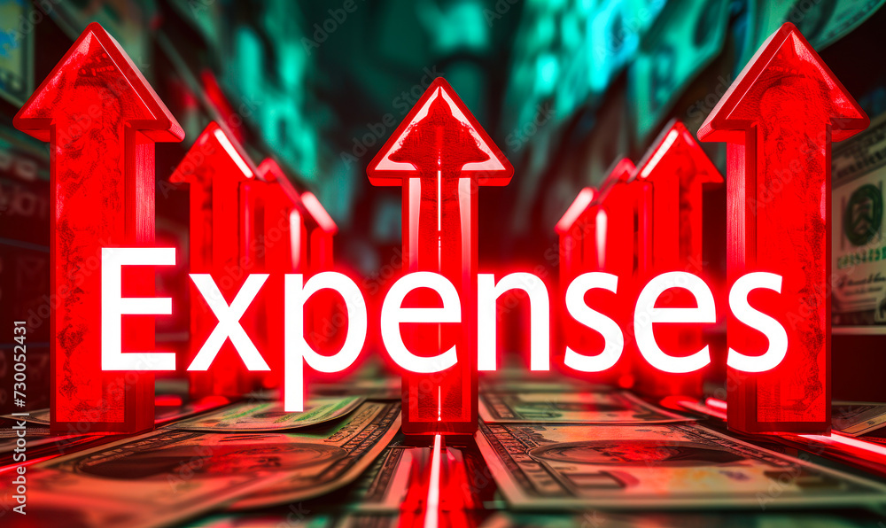 Expenses text prominently featured in bold white font against a dynamic ...