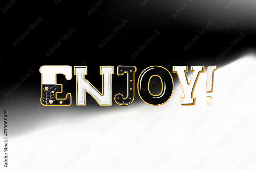 Enjoy. Word written with a whimsical font consist of a letter in a ...