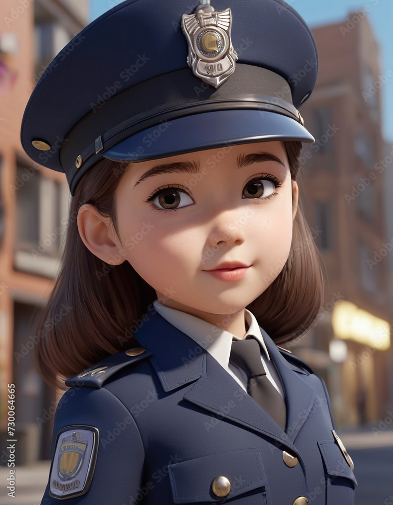 young girl in a policeman's costume, cartoonish caricatures Stock ...