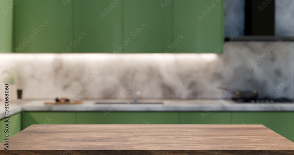 wood table top counter in modern kitchen interior background Stock ...