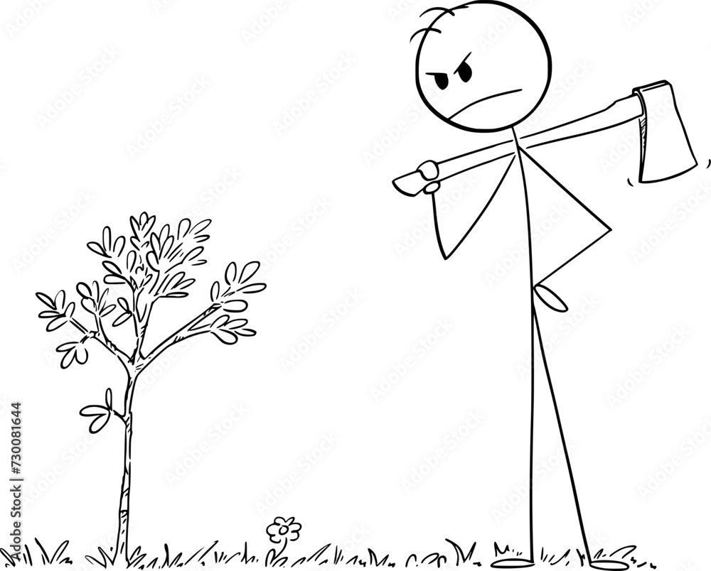 Person Going to Chop Down Tree too Soon, Investing Concept, Vector ...