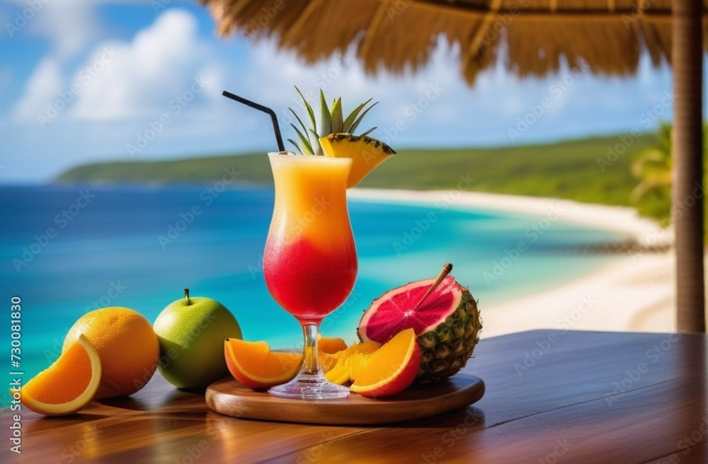 Cocktails at a beach bar at tropical resort. Summer vacation background ...