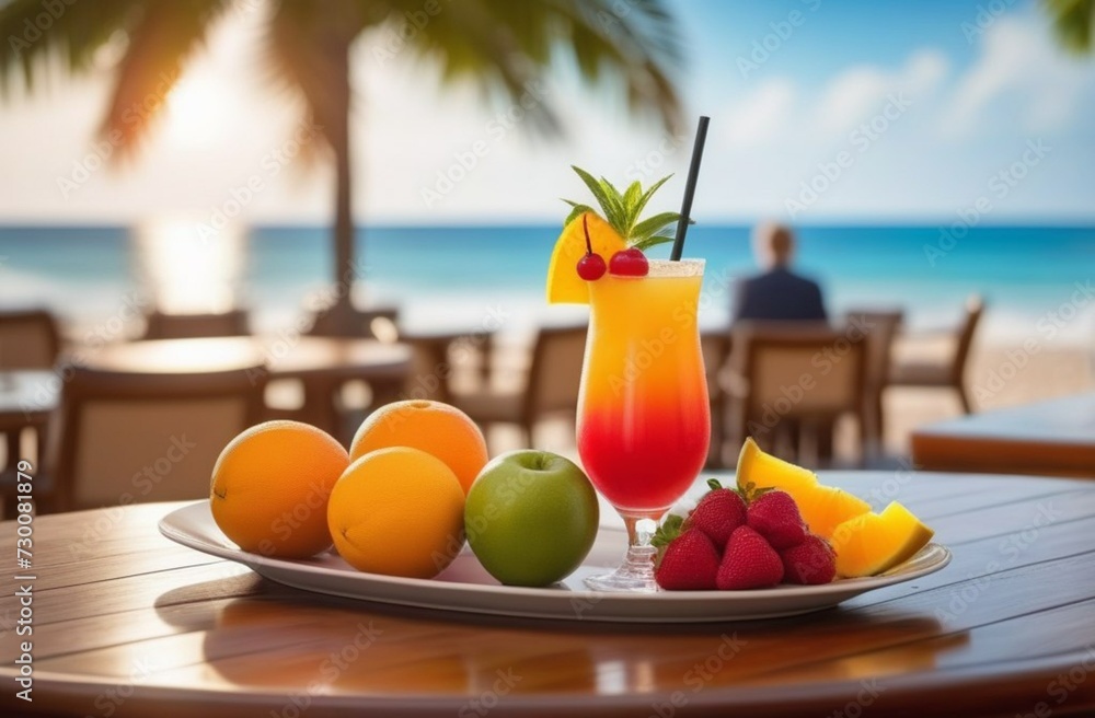 Cocktails at a beach bar at tropical resort. Summer vacation background ...