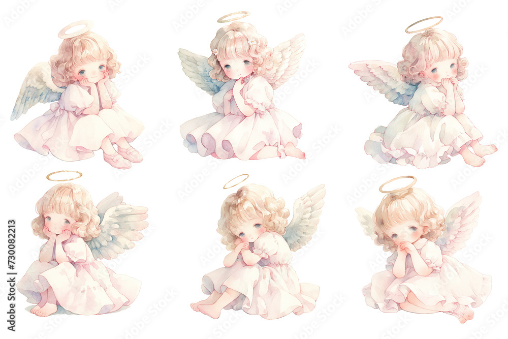 cute little angel cartoon characters, transparent background. Stock ...