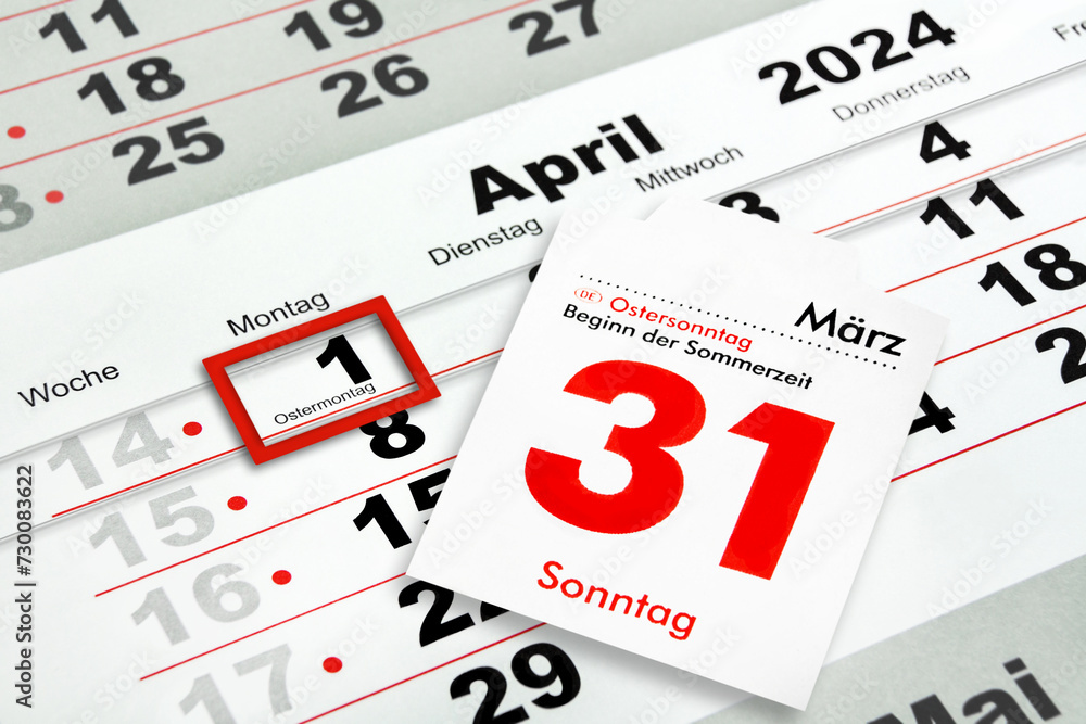 Deutscher Kalender 2024 Ostern 31. März und 1. April Feiertage ...