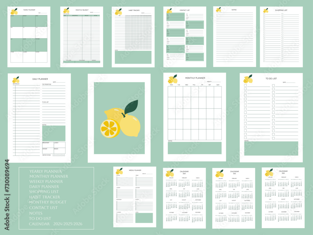 planner lemons pages templates:daily planner, weekly planner,monthly ...