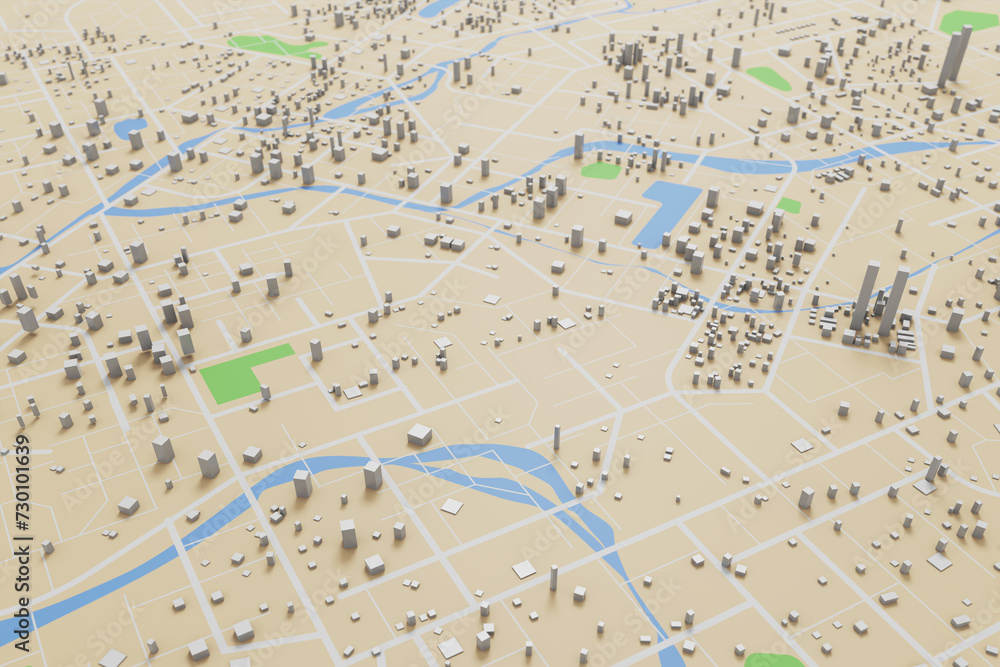 3D rendering city map illustration of a city map created using 3D ...