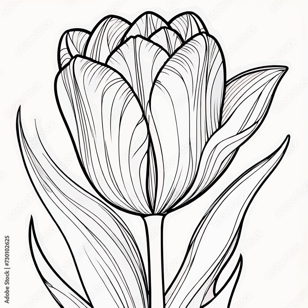 Tulip flower outline digital coloring page for kids and adults Stock ...