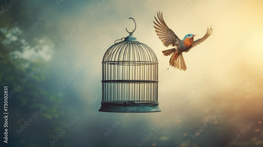 Bird cage empty, bird escape, freedom concept,Escaping from the cage ...