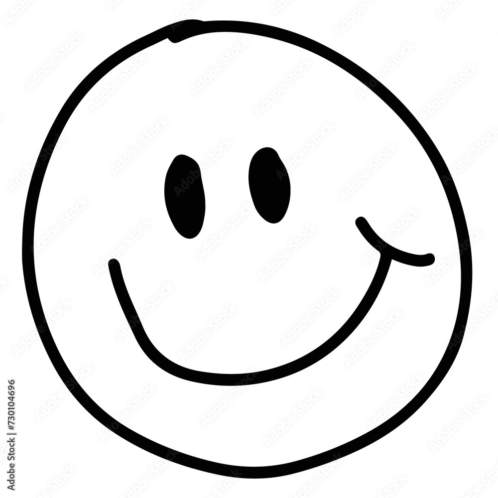 Hand drawn happy face outlines for black and white stickers, logo, icon ...
