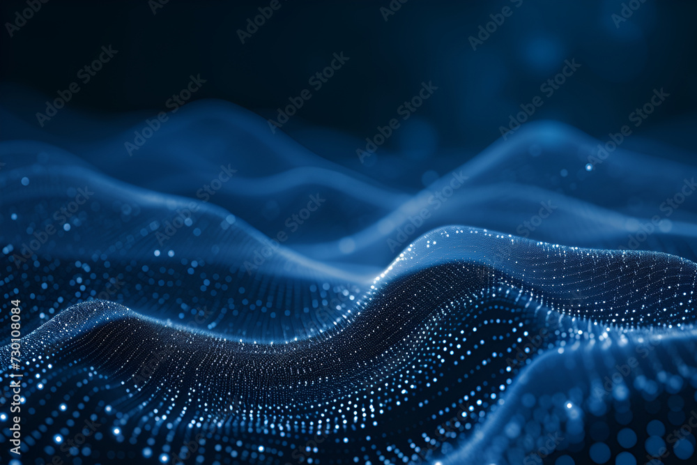 a digital, abstract network of interconnected nodes against a dark ...