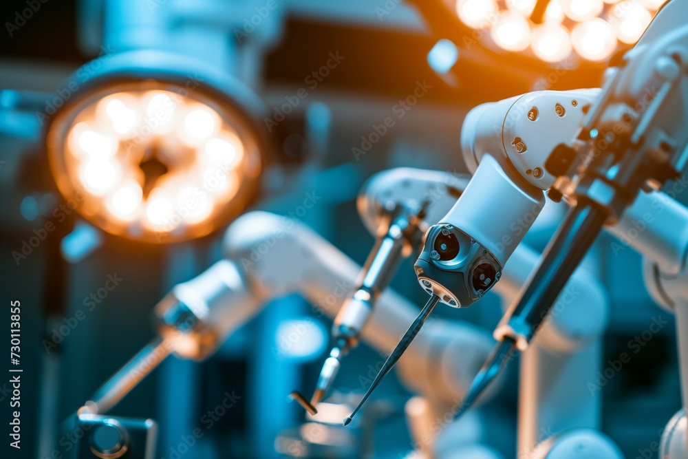 Foto de Robotic arms equipped with microscopic surgical tools, working ...