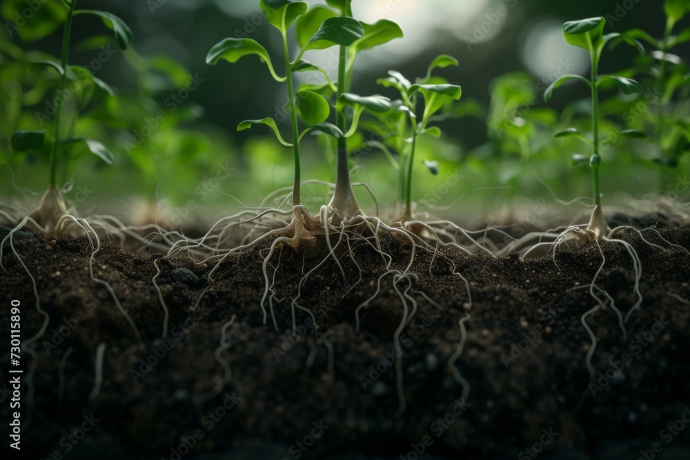 Long-rooted seedlings are growing under the ground after planting ...