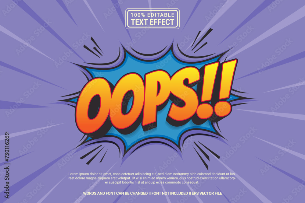 Editable text effect Oops! 3d cartoon template style modern premium vector Stock Vector | Adobe ...