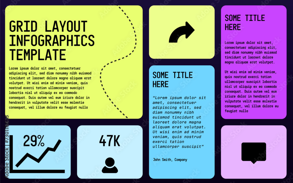 Grid layout ui infographics template for simple visual presentation ...