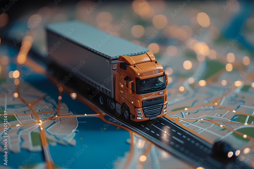 Delivery Truck on map, freight transportation, packages shipment and ...