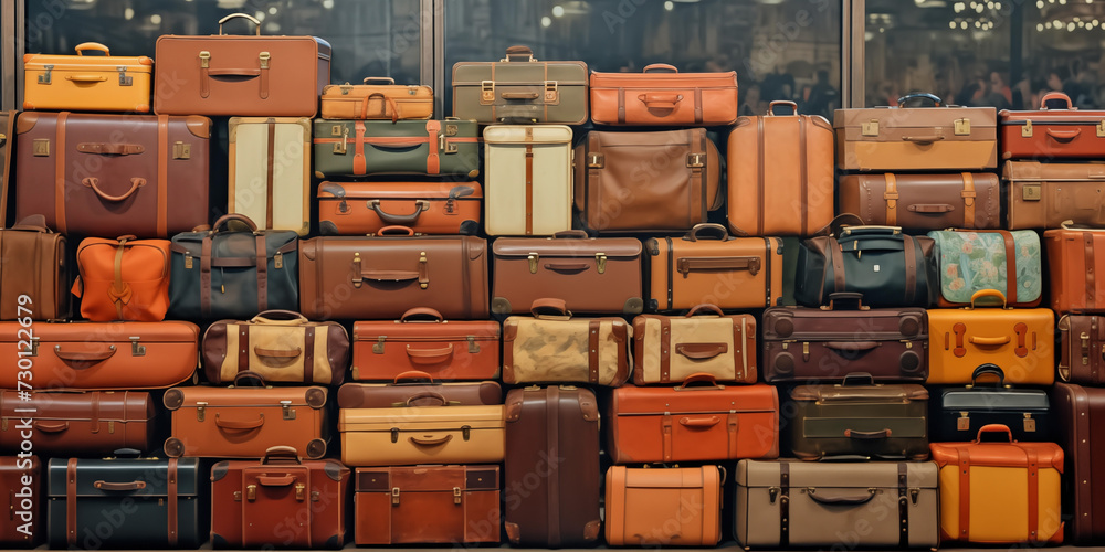 luggage inside a shopping mall in the style of dark orange and amber ...