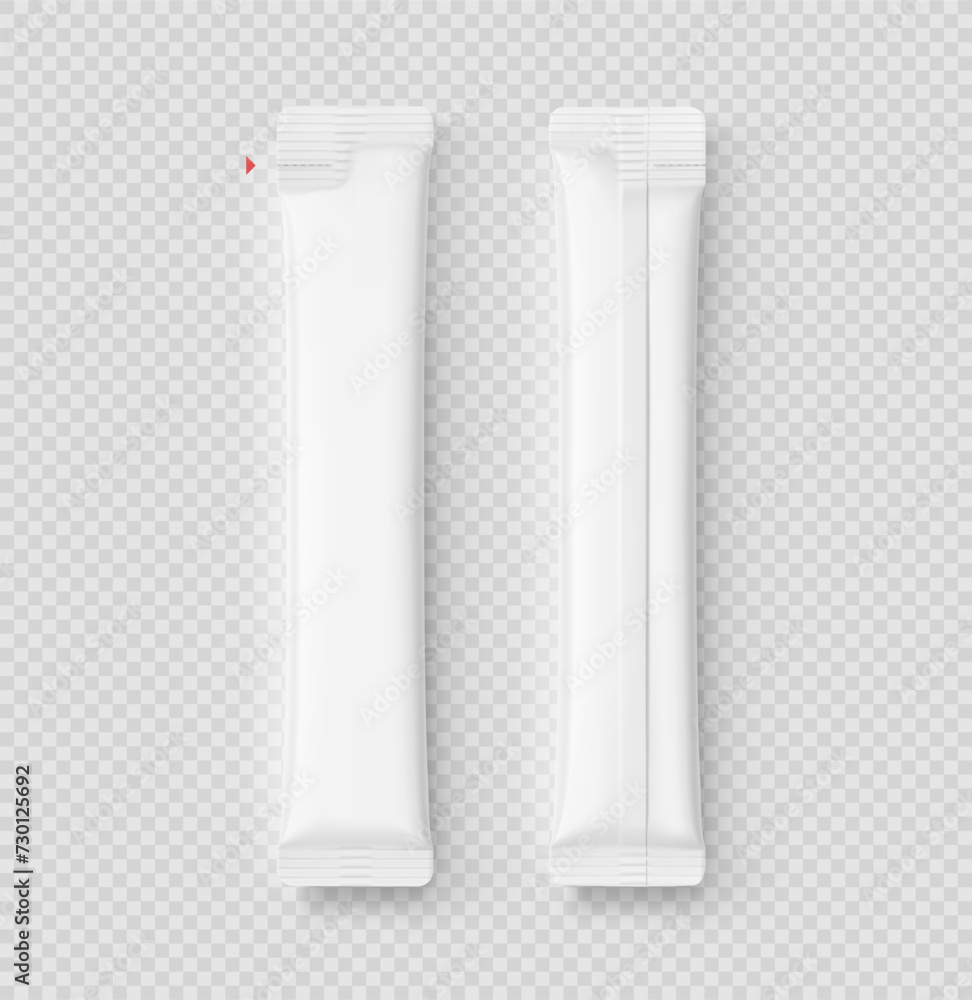 Blank stick package bag mockups. Flat lay view. Vector illustration on ...