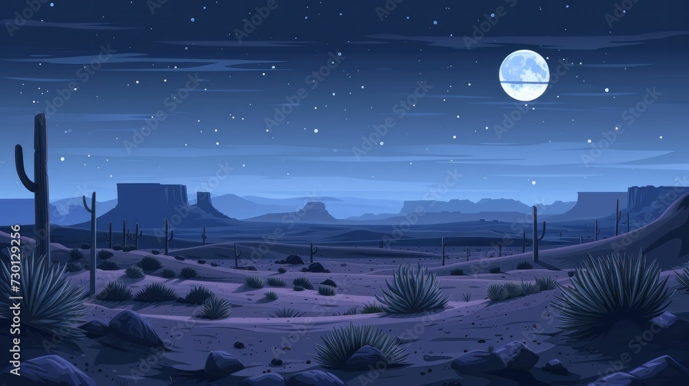 Simplified Painted Desert landscape under the moonlight, with emphasis ...