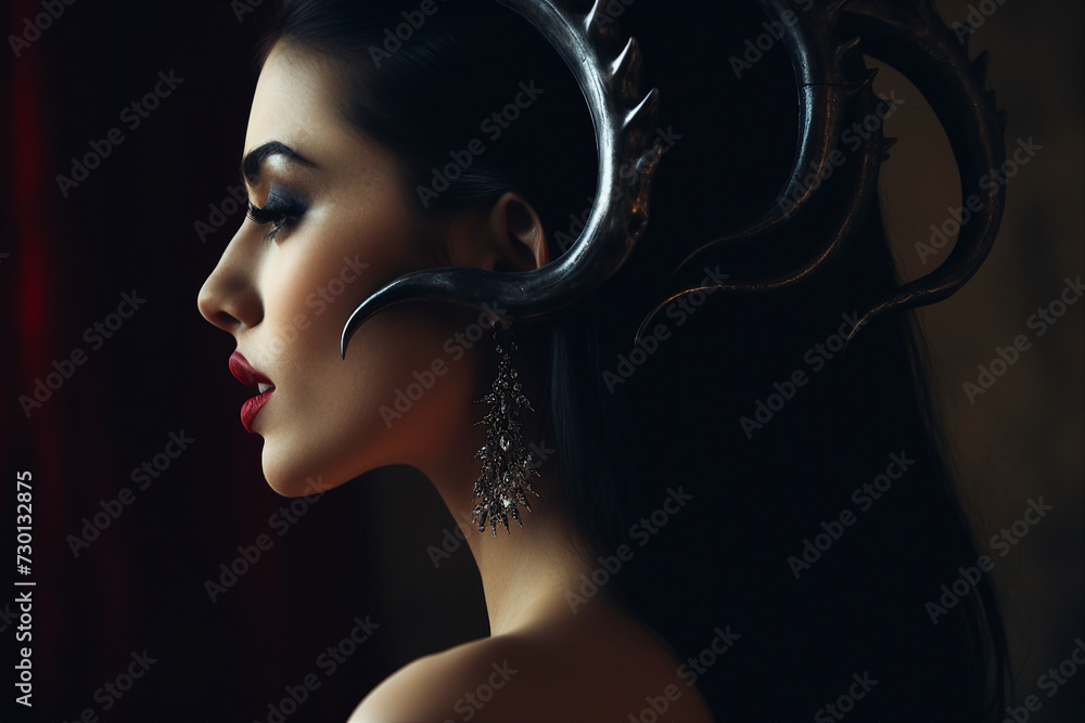 Generative ai collage picture of dark witch black bride with horns ...