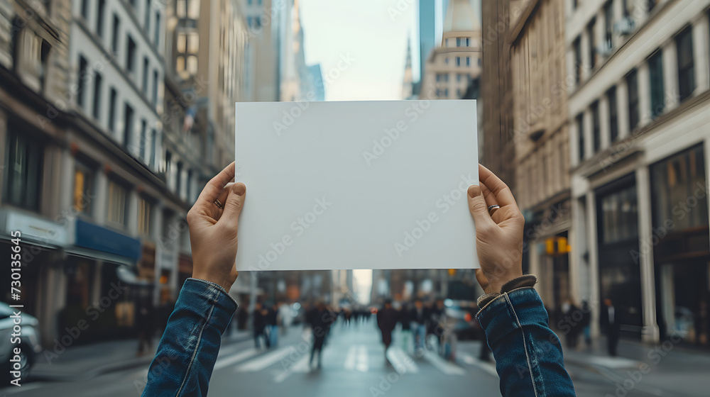 People person hands holding showing blank white empty paper board ...