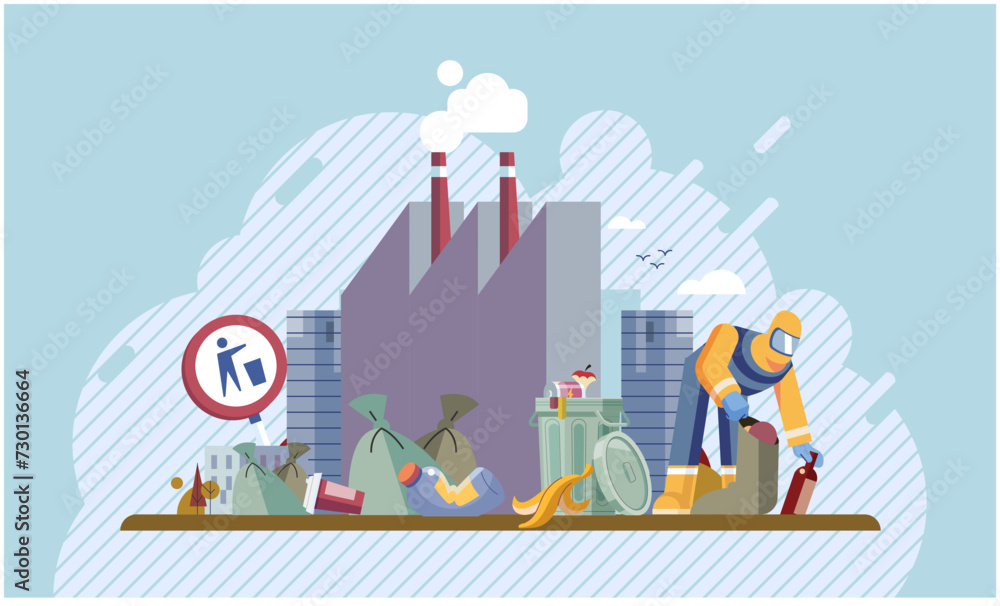 Nature pollution. Vector illustration. The foul smell in polluted areas ...
