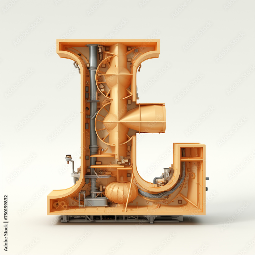 3d render of an letter, 3d rendered illustration of a instrument, metal alphabet letter L, time ...