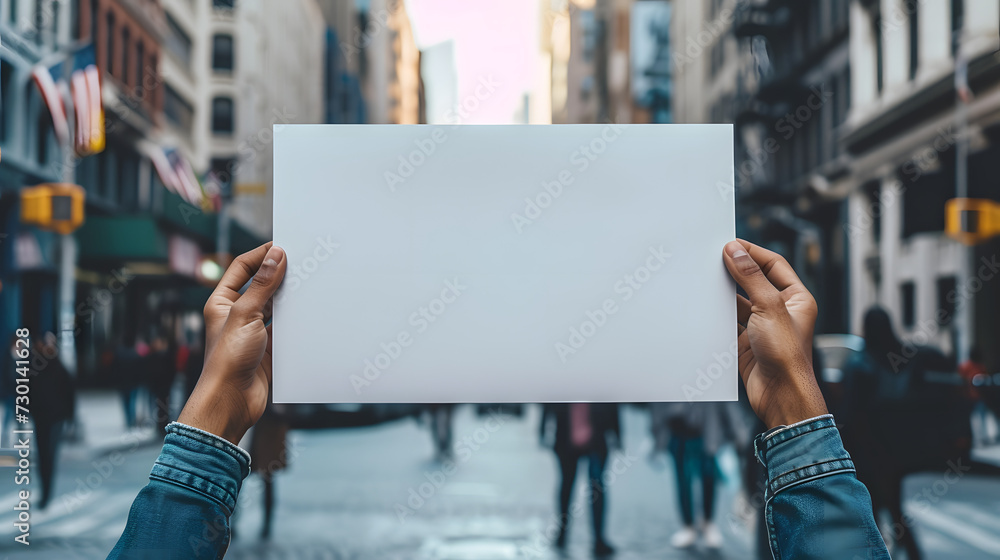 People person hands holding showing blank white empty paper board ...