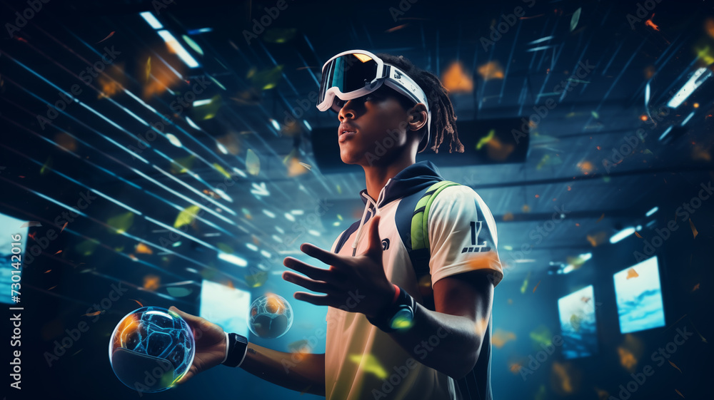 Virtual reality 3d augmented experience exited digital generate person ...