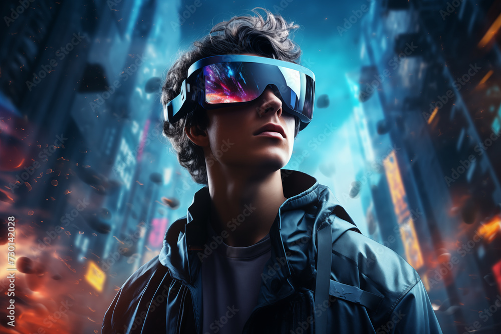 Virtual reality 3d augmented experience exited digital generate person ...