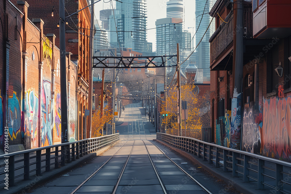 Urban bridge linking two bustling neighborhoods in a metropolitan city ...