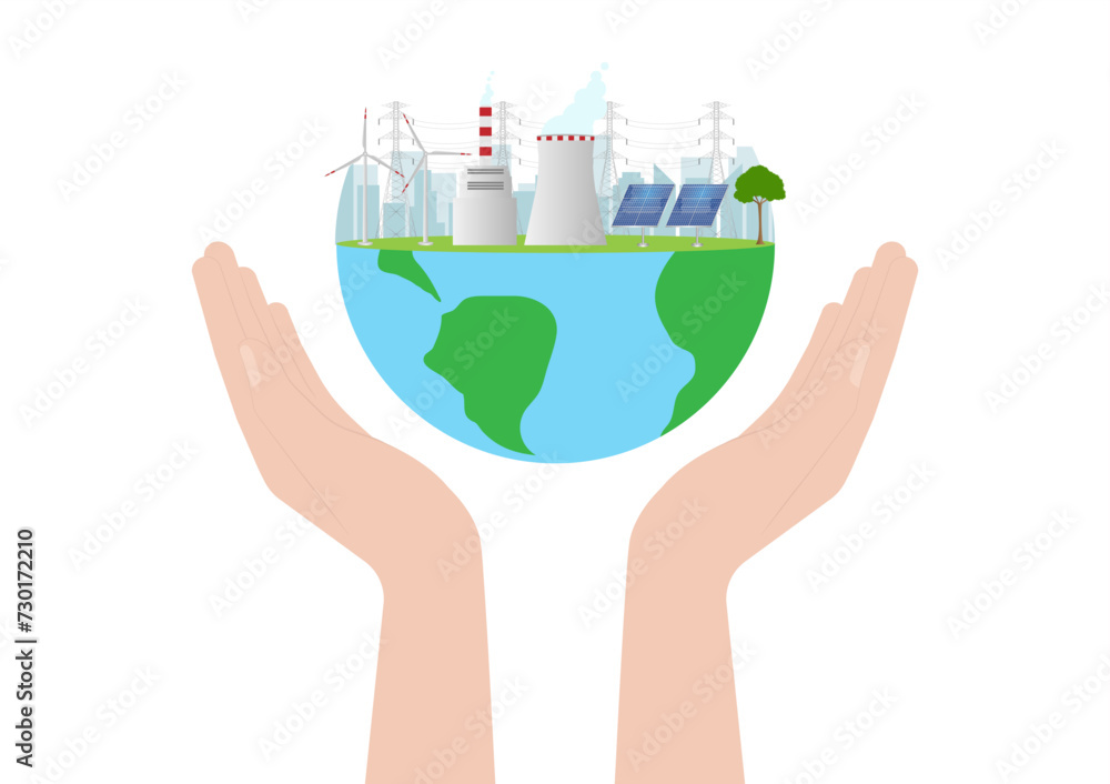 Hand Holding Earth Logo Symbol. Save the World. Save Energy. Eco ...
