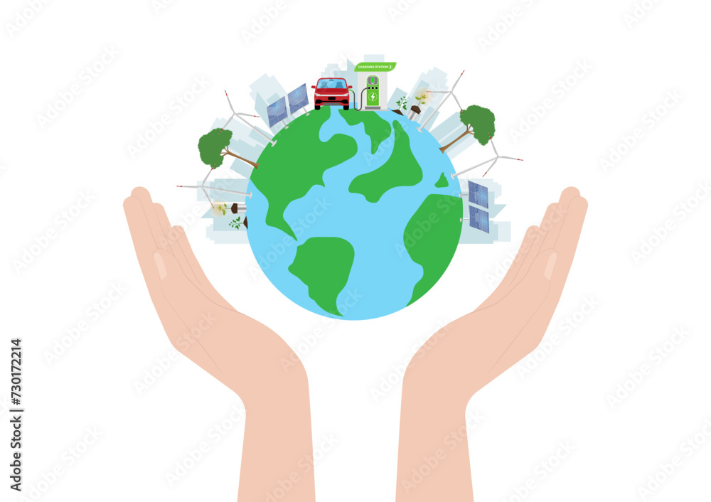 Hand Holding Earth Logo Symbol. Save the World. Save Energy. Eco ...