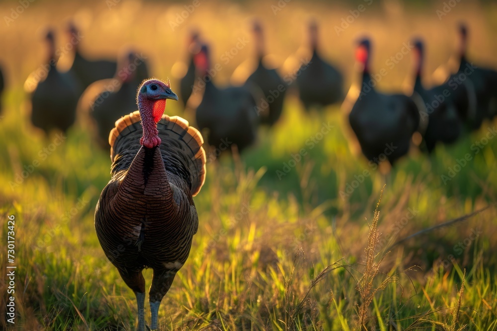 Wild Turkey in Golden Hour Sunlight, A majestic wild turkey with ...