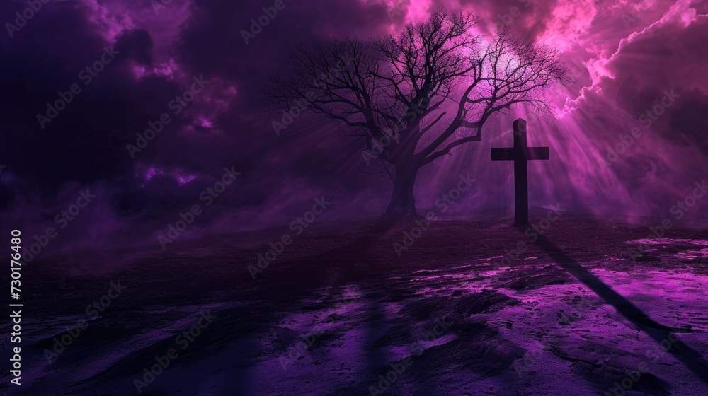 Surreal Ash Wednesday Tree Shadow Cross. A conceptual image capturing ...