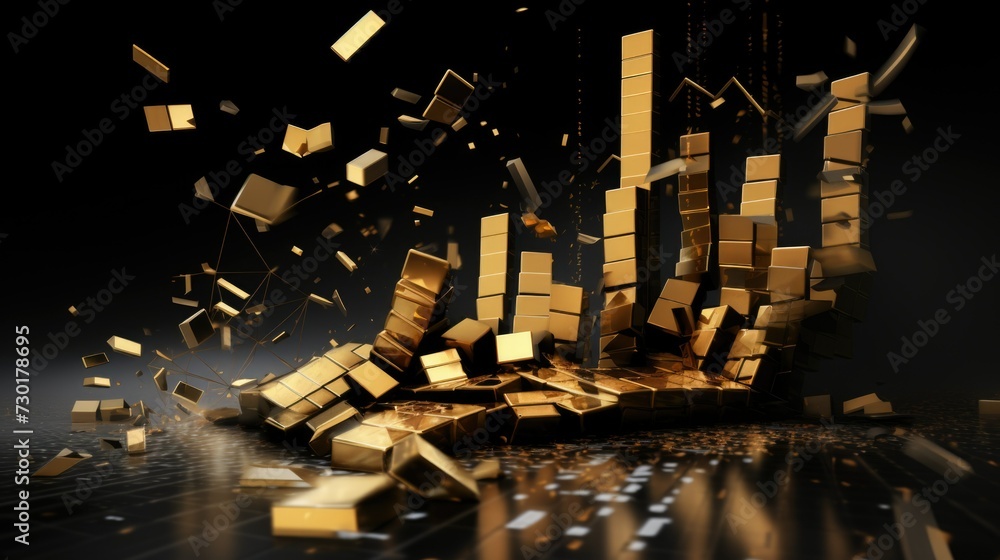 Stock Market Collapse Concept with Silver and Gold Bars. Digital ...