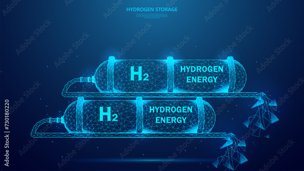 hydrogen storage, hydrogen tanks, H2. green energy concept. polygonal ...
