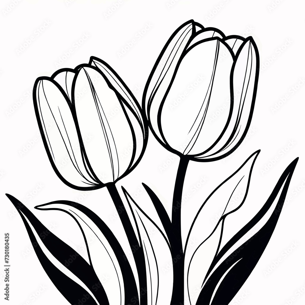 Tulip flower outline digital coloring page for kids and adults Stock ...