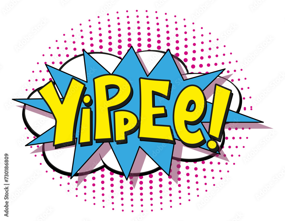 Comic lettering yippee with red lips and an open mouth. Vector bright ...
