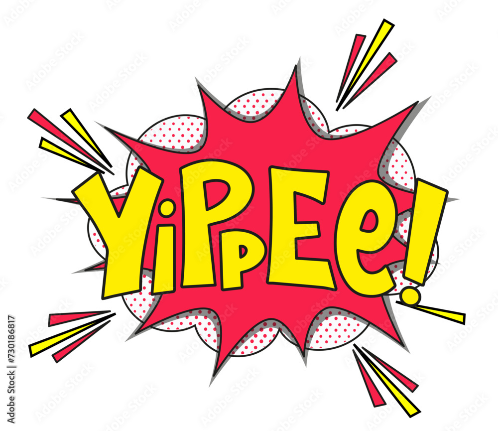 Comic lettering yippee with red lips and an open mouth. Vector bright ...