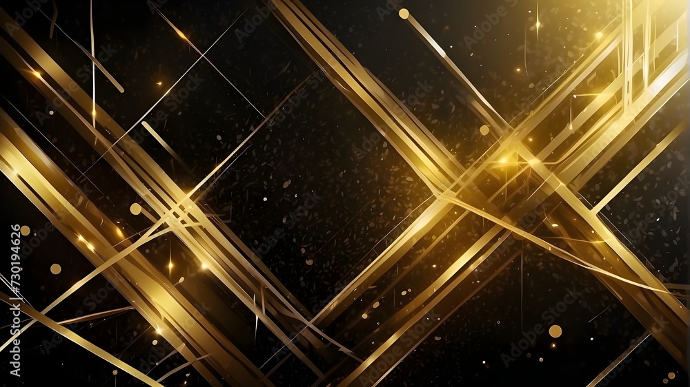 Abstract background with gold and black lines and light effect, Black ...