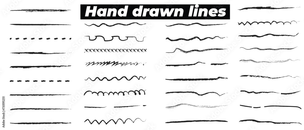 Set of wavy horizontal lines. Marker hand-drawn line border set and ...