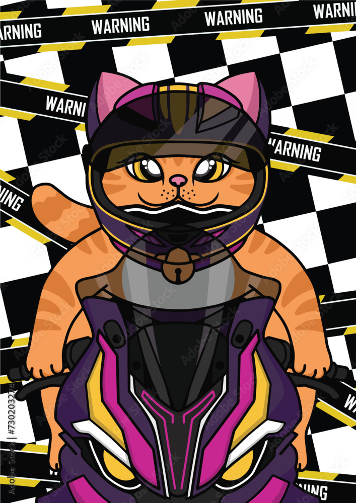 Cute Cat animal riding motorcycle Stock Vector | Adobe Stock