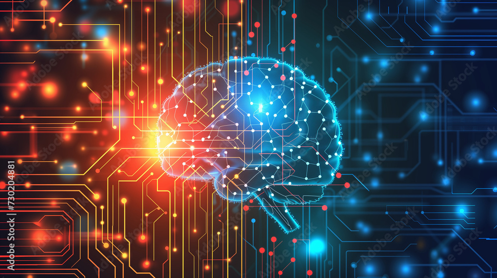 digital brain design with circuit background, Abstract futuristic ...