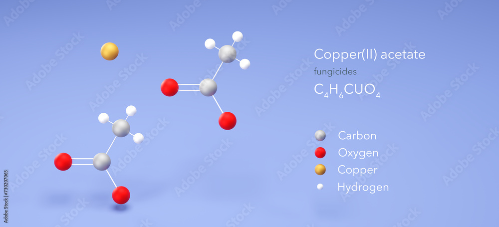 copper(ii) acetate molecule, molecular structures, cupric acetate, 3d ...