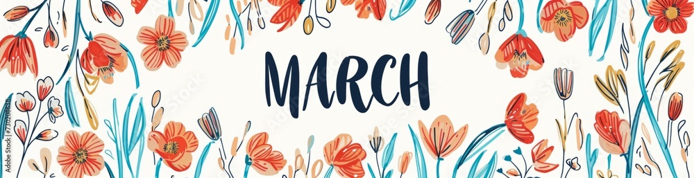 cute MARCH printable banner on white background Generative AI Stock ...