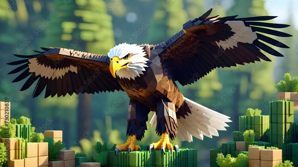 Voxel realistic eagle on neutral background made of 3D small cubes ...