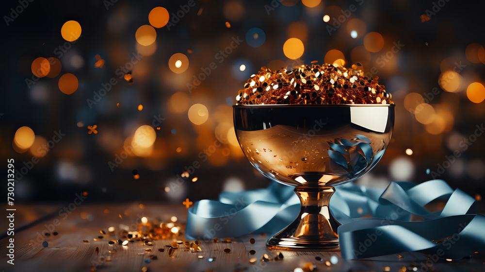Gleaming Trophy Cup with Confetti and Ribbons Elegant trophy cup ...
