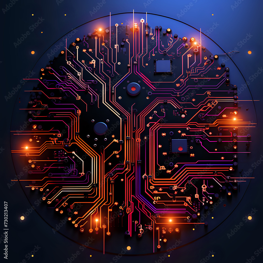 Cybernetic Circuit Board in Neon Colors Neon-lit cybernetic circuit ...