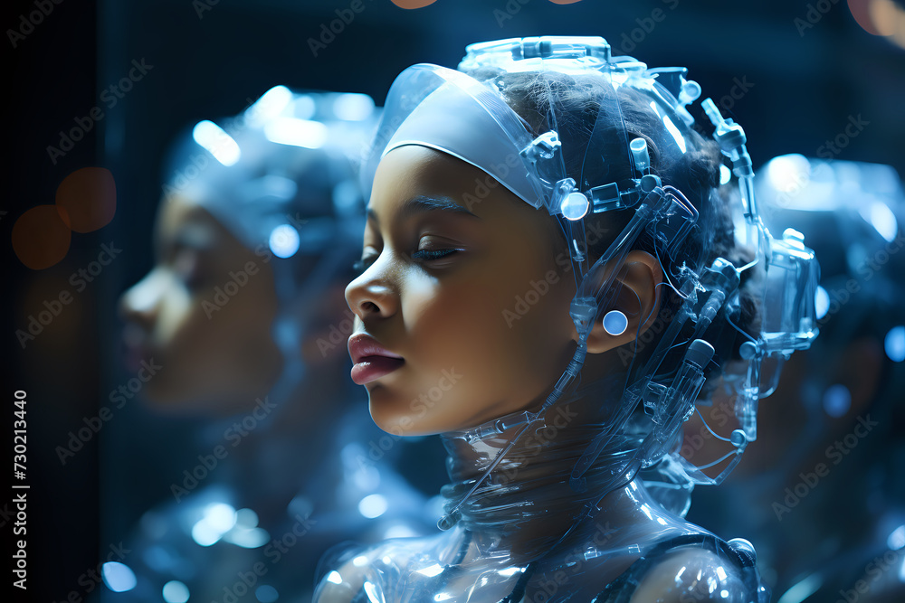 Futuristic Vision of Humanoid Robotics A lifelike robotic figure with a ...